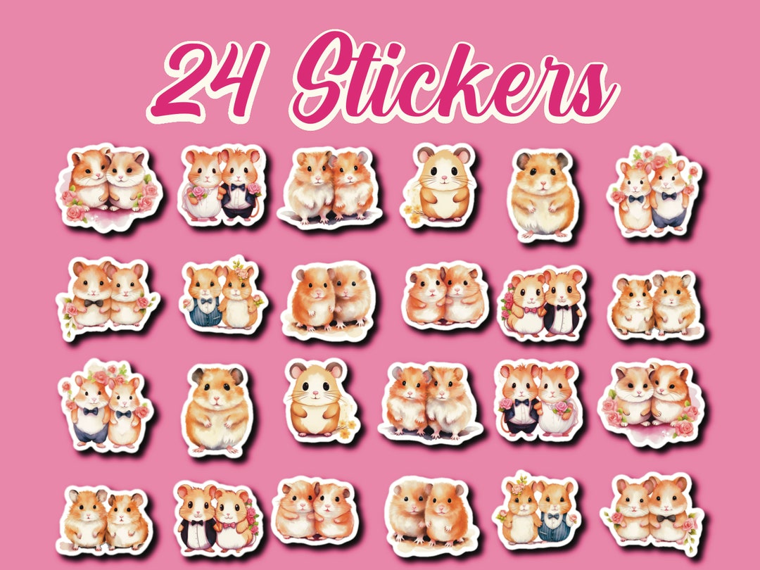 Hamster Stickers, Set of 24 Stickers, Love Stickers, Couple Sticker ...