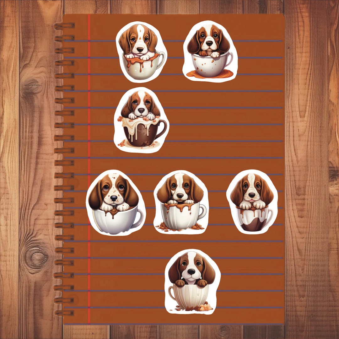 Coffee Cup Basset Hound Dog Stickers, Set of 21 Stickers, Dog Sticker ...