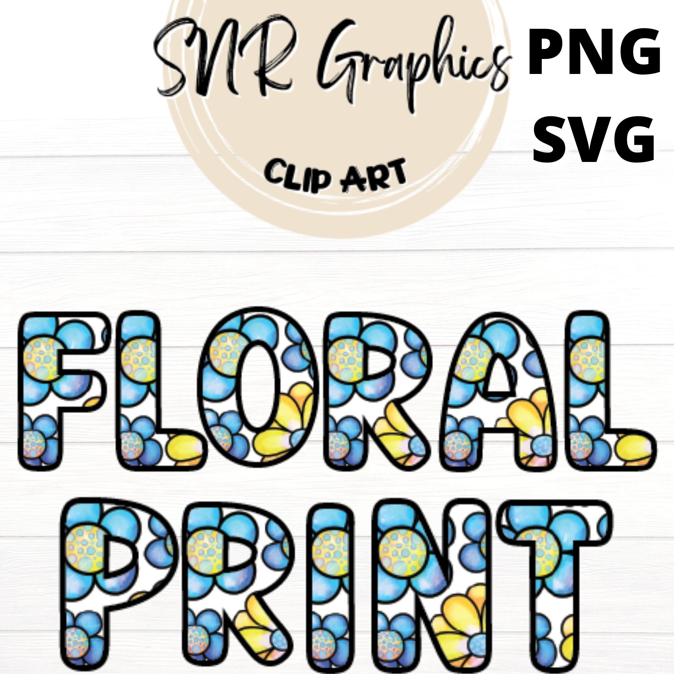 Floral Print Bubble Letters PNG With Doodle Outline Boho Font - Etsy