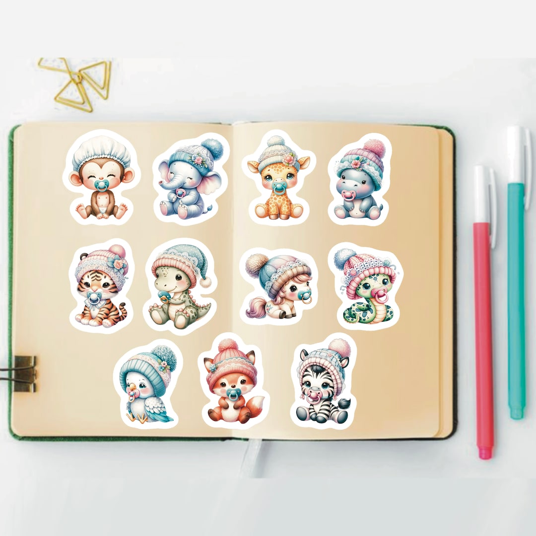 Baby Animals With Pacifier Stickers, Set of 22 Stickers, Baby Animal ...