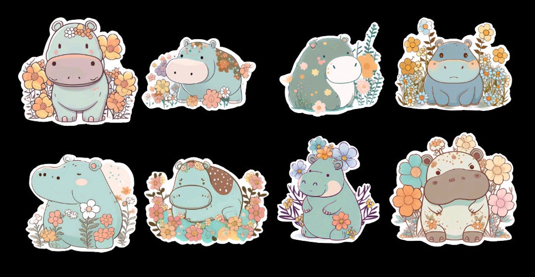 Floral Hippo Stickers, Journal Embellishments (set of 24) - Etsy