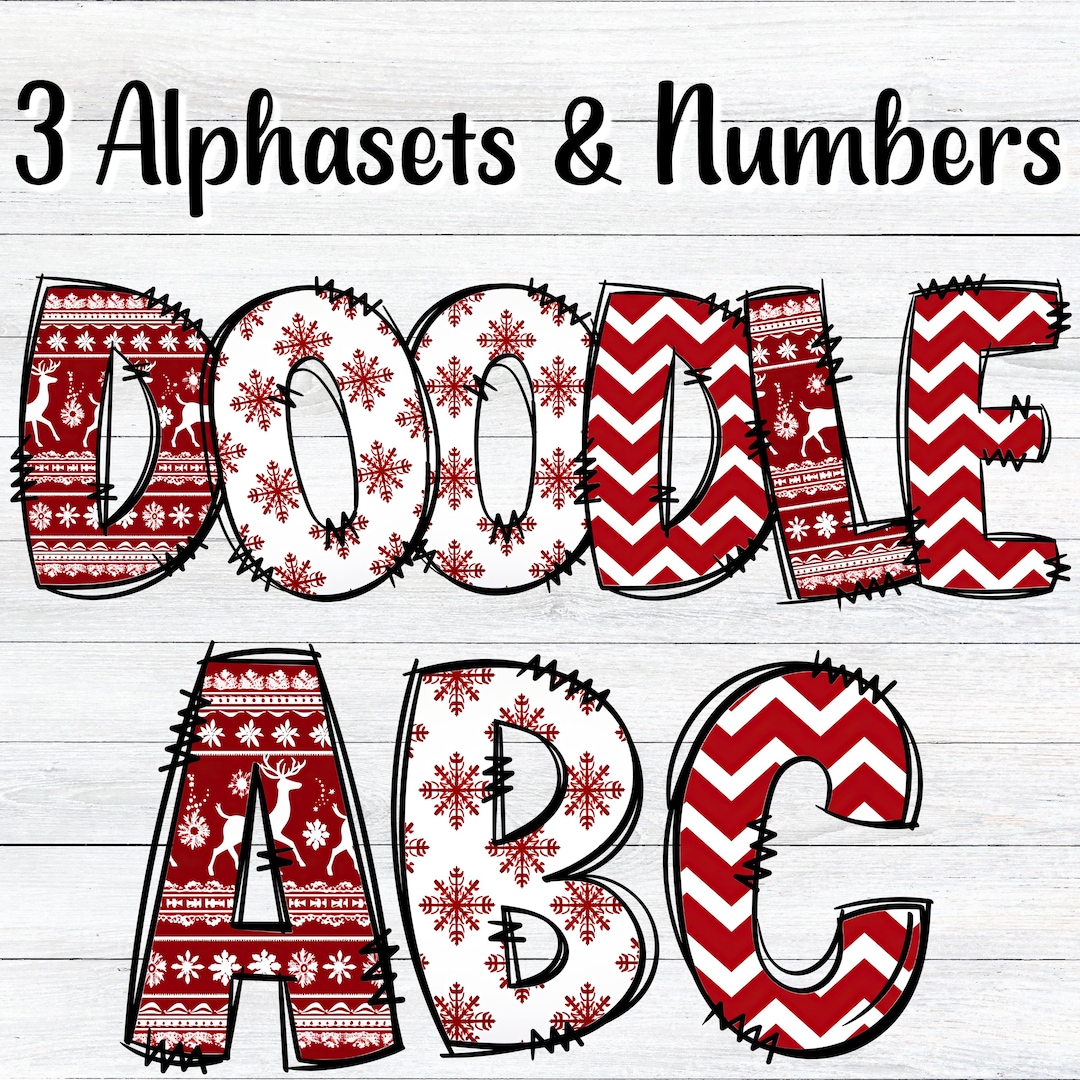 Red Winter Christmas Doodle Letters PNG With Doodle Outline, Christmas ...
