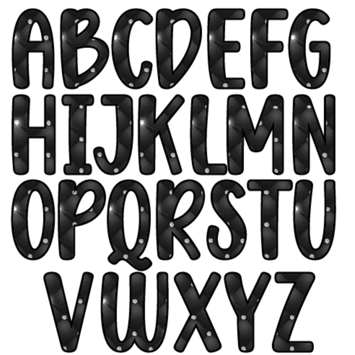 Black Bling Tufted Letters PNG With Diamonds Quilted Font - Etsy