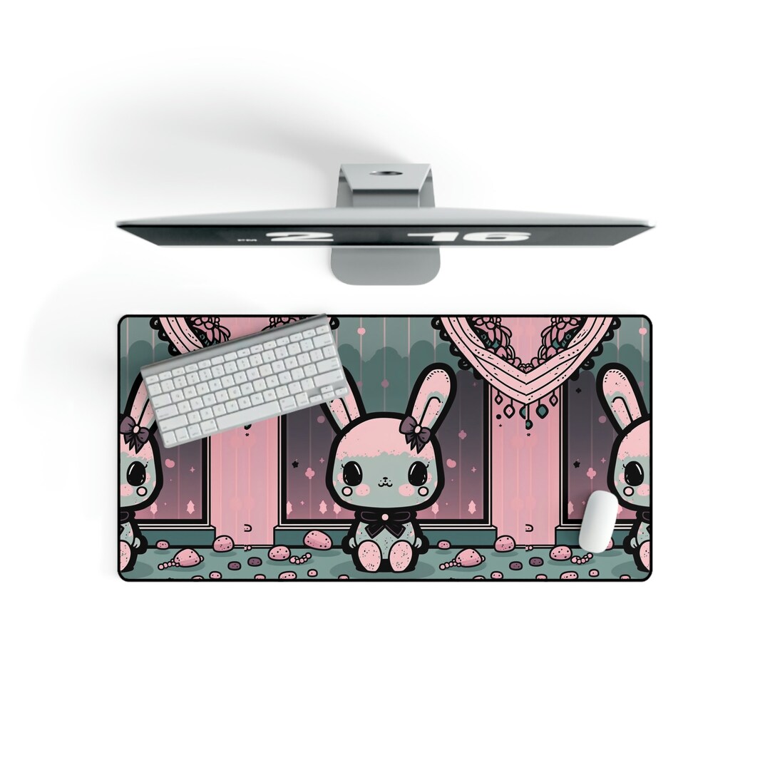 Kawaii Bunny Desk Mat, Rabbit Desk Mat, Pastel Goth Desk Mat, Large ...