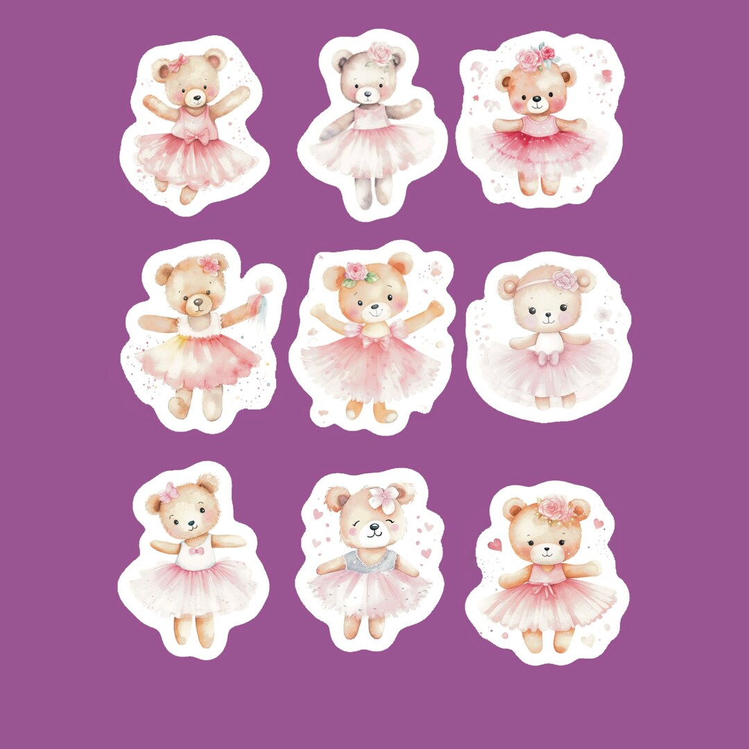 Ballerina Teddy Bear Stickers, Set of 18 Stickers, Bear Sticker, Teddy ...