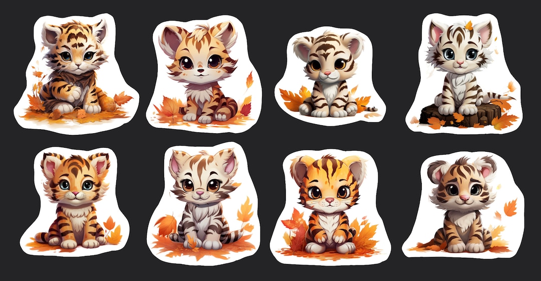 Fall Tiger Stickers, Set of 24 Stickers, Tiger Sticker, Journal Sticker ...