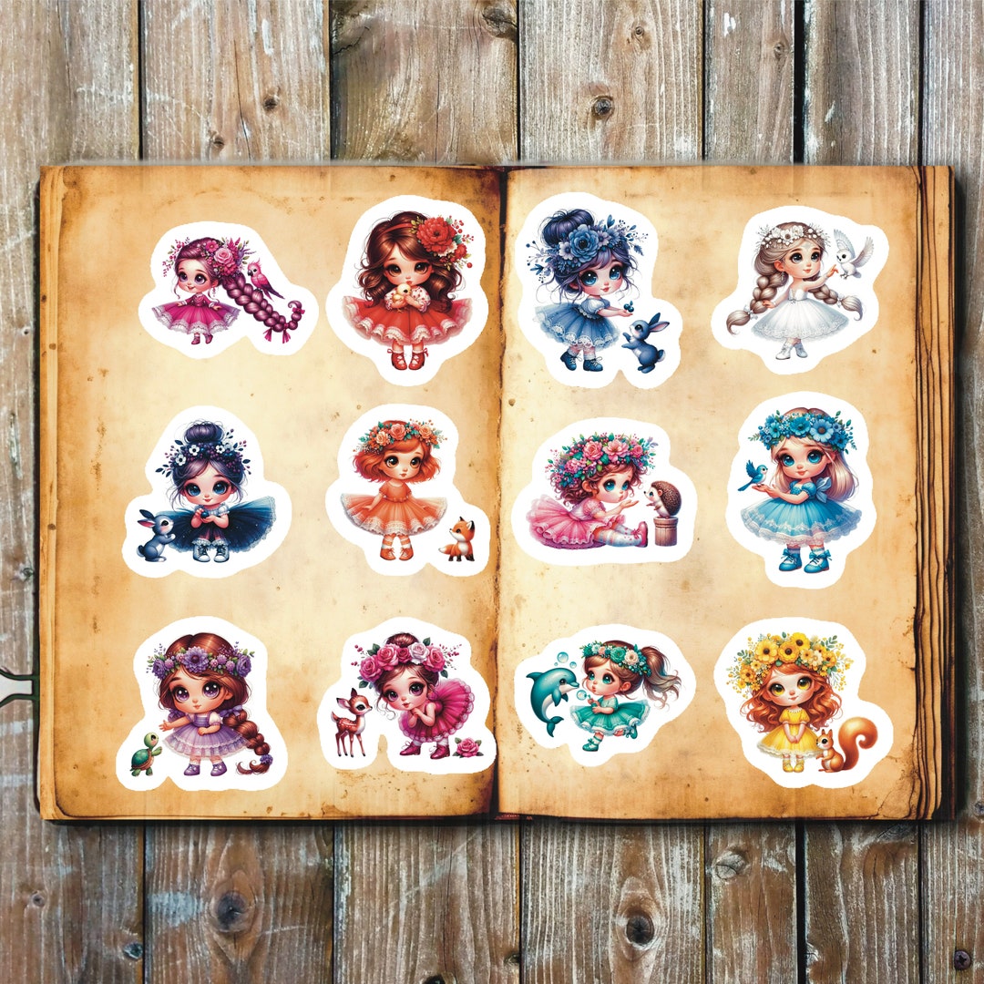 Cute Girls in Dresses Stickers, Set of 24 Stickers, Girl Stickers ...