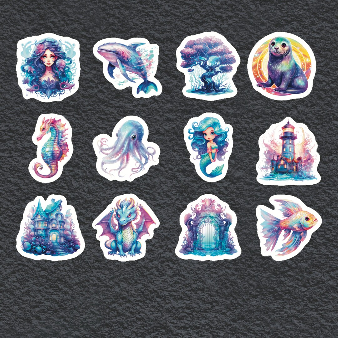 Colorful Mythical Mermaid Stickers, Set of 24 Stickers, Underwater ...