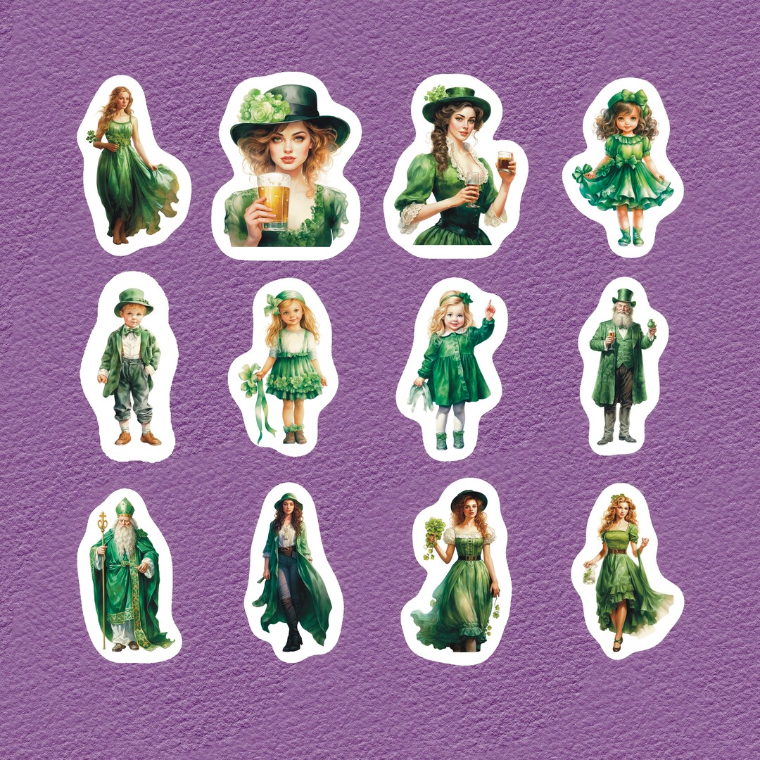 Green Dressed People Stickers, Set of 24 Stickers, Beautiful Green ...
