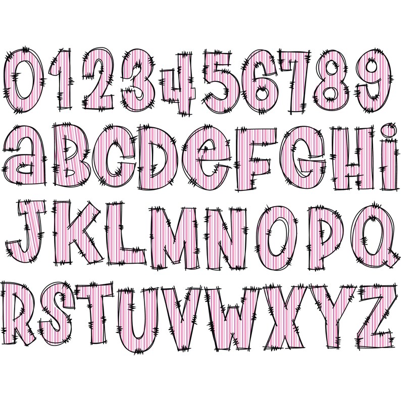 Pink Stripe Doodle Font, Clipart Alphabet (digital Download) - Etsy