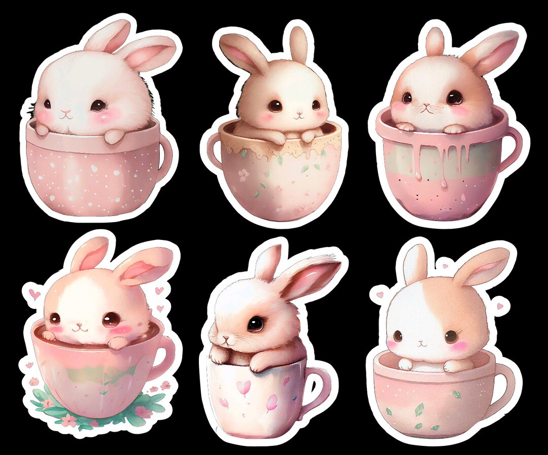 Kawaii Bunnies, Set of 24 Stickers, Sticker, Journal Sticker, Scrapbook ...