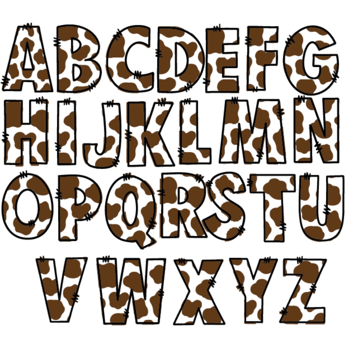 Brown Cow Doodle Letters PNG With Doodle Outline, Cowboy Font SVG ...