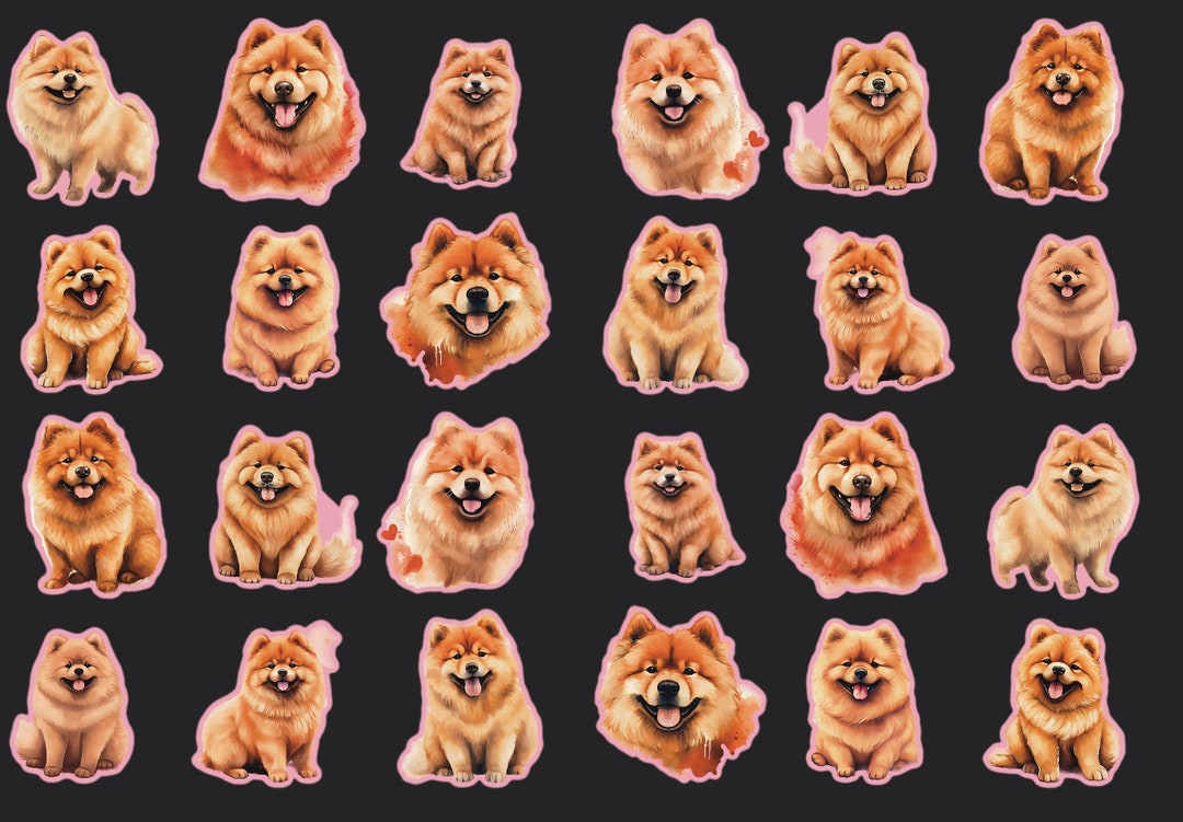 Chow Stickers, Set 24 Stickers, Journal Sticker, Valentine Sticker, Dog ...