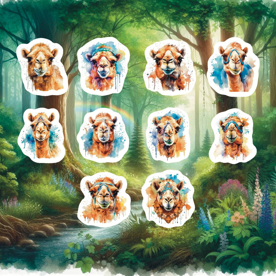 Watercolor Camel Stickers, Set of 20 Stickers, Camel Stickers, Animal ...