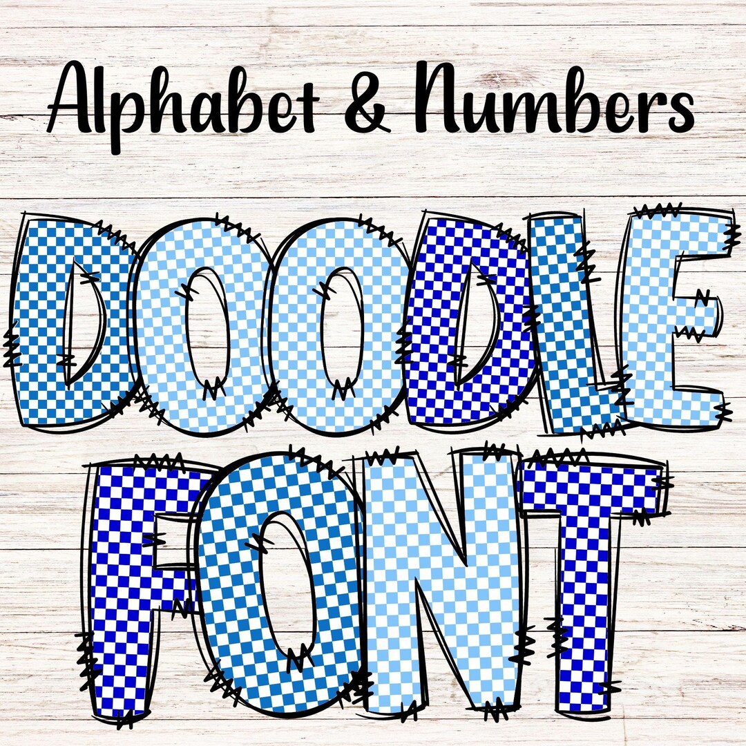 Blue Checkered Doodle Letters PNG With Doodle Outline, Clipart Alphabet ...