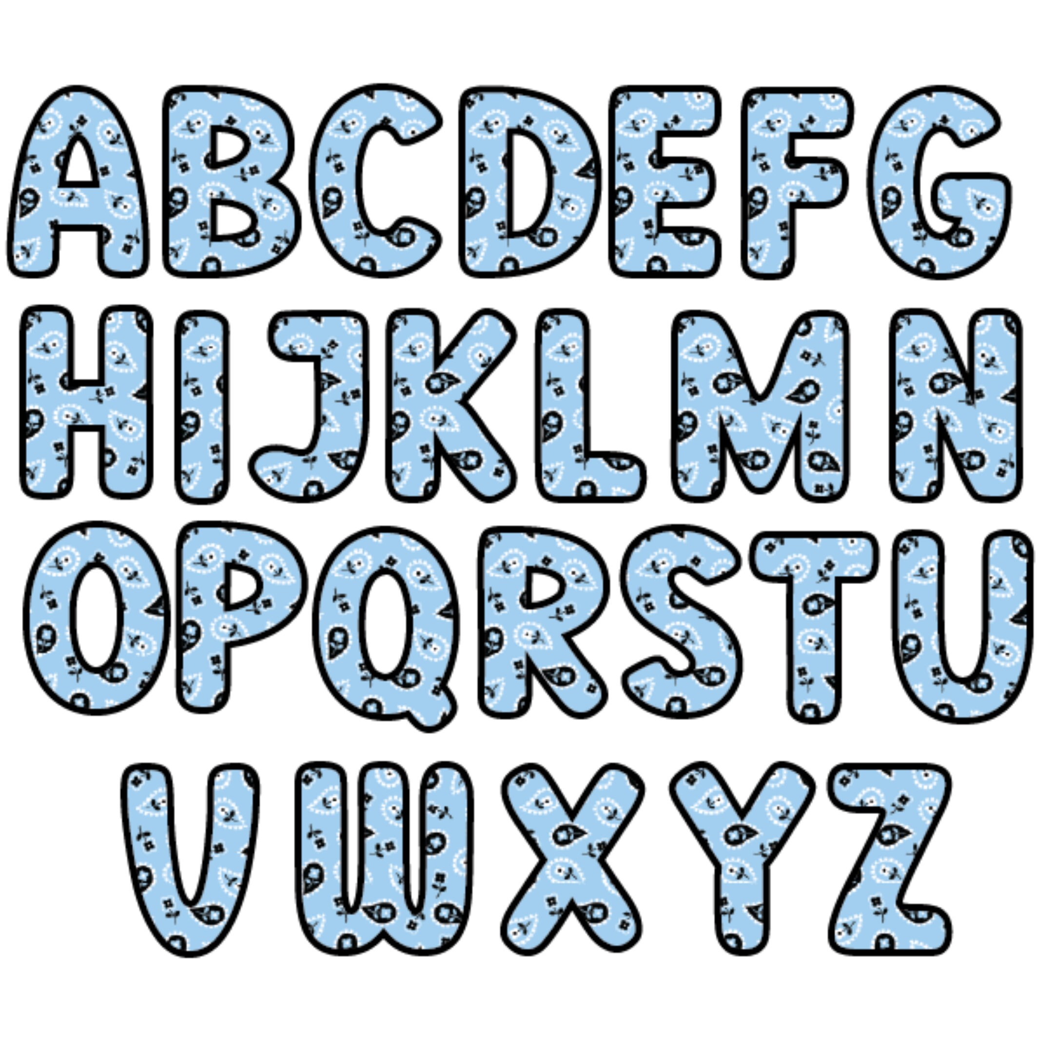 Sky Blue Bandana Bubble Letters PNG With Doodle Outline - Etsy