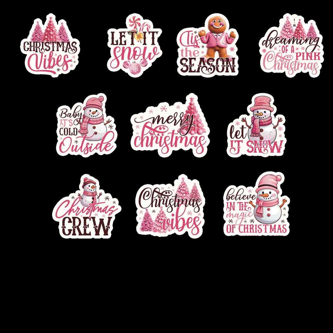 Pink Christmas Saying Stickers, Set of 20 Stickers, Christmas Sticker ...