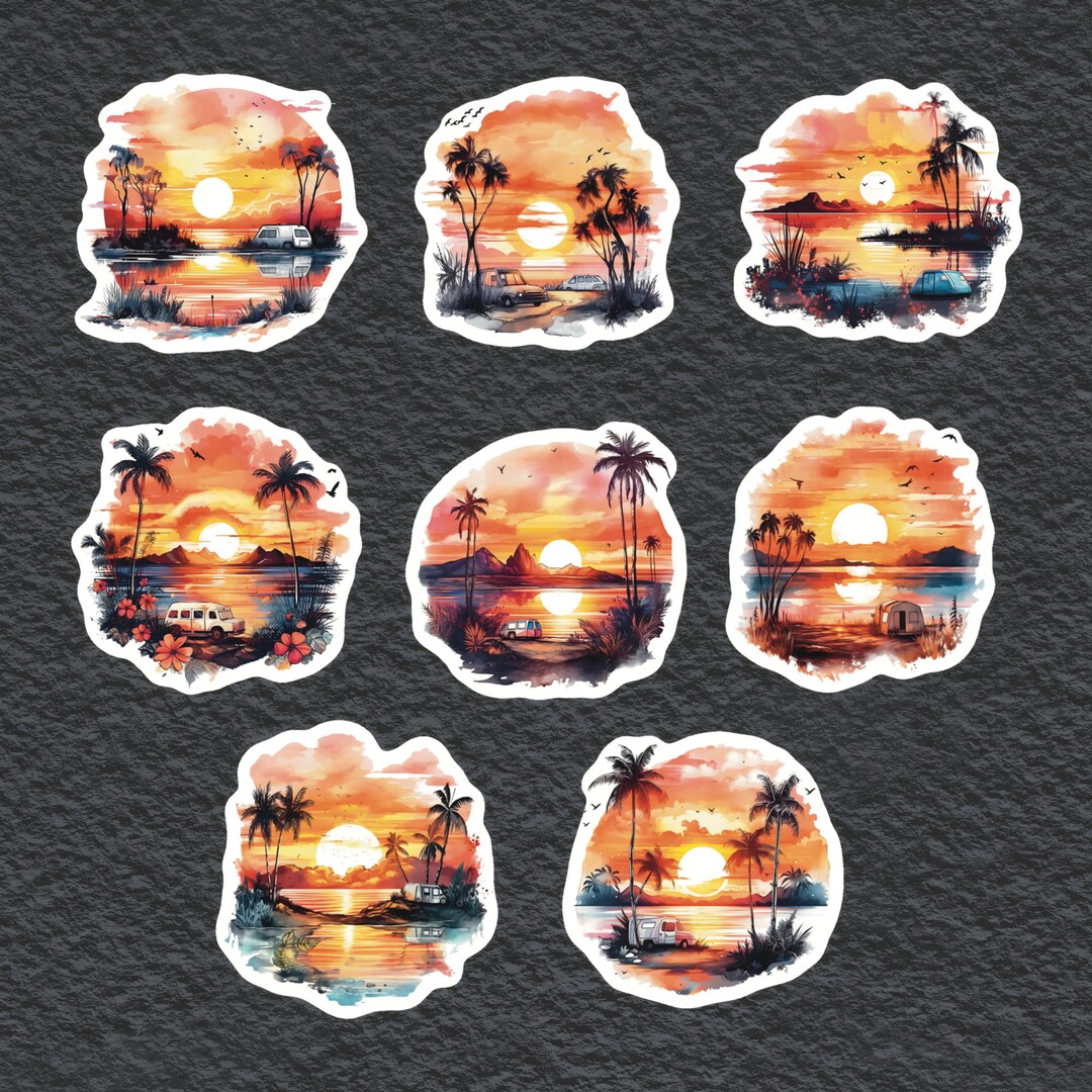 Sunset Beach Stickers, Set of 24 Stickers, Beach Stickers, Sunsets ...