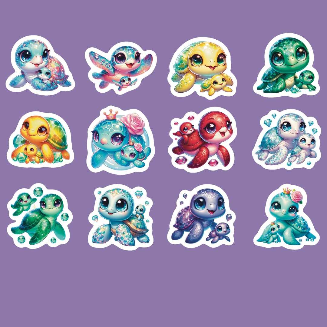 Turtle Stickers, Set of 24 Stickers, Laptop Stickers, Water Bottle ...