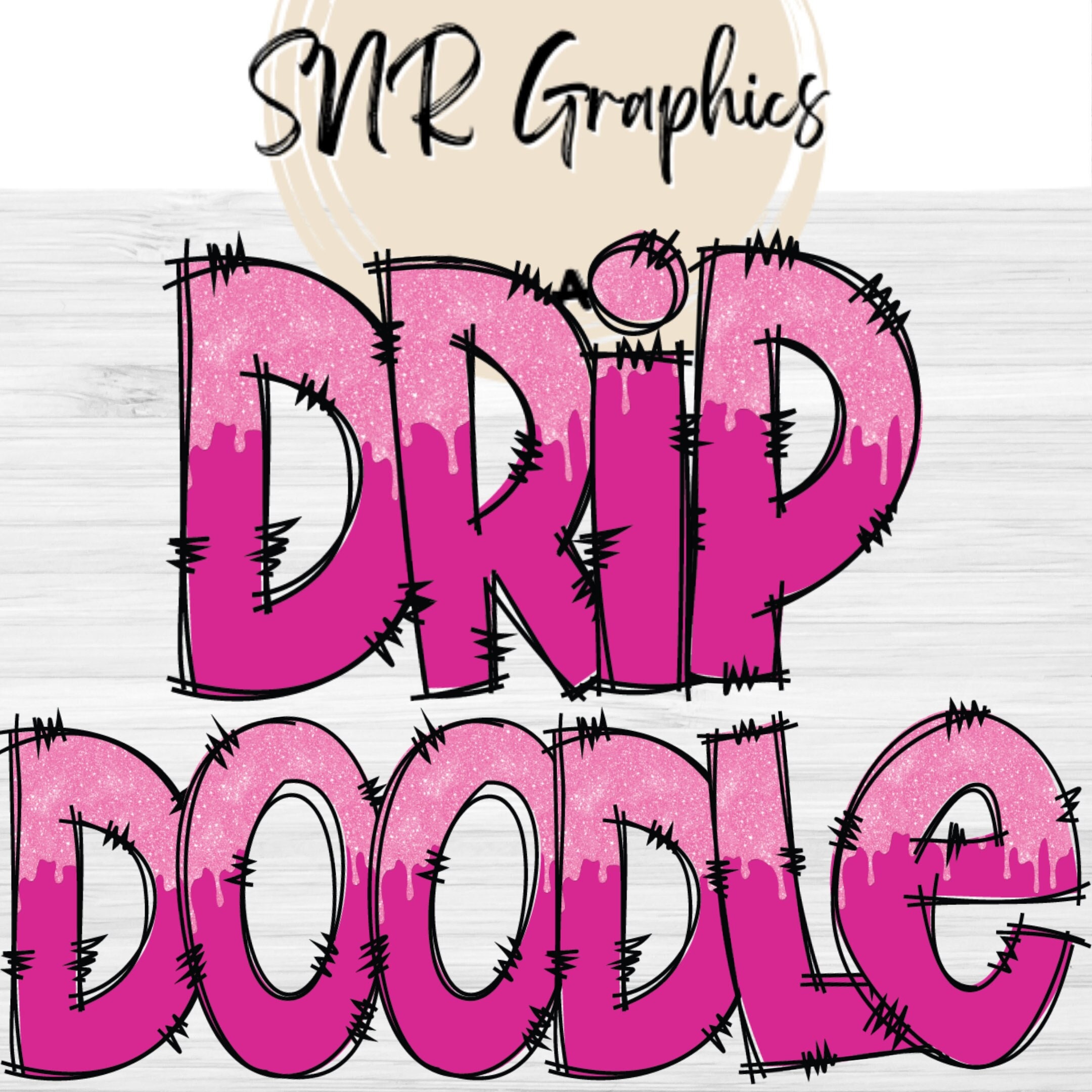 Pink Glitter Drip Doodle Letters PNG With Doodle Outline - Etsy
