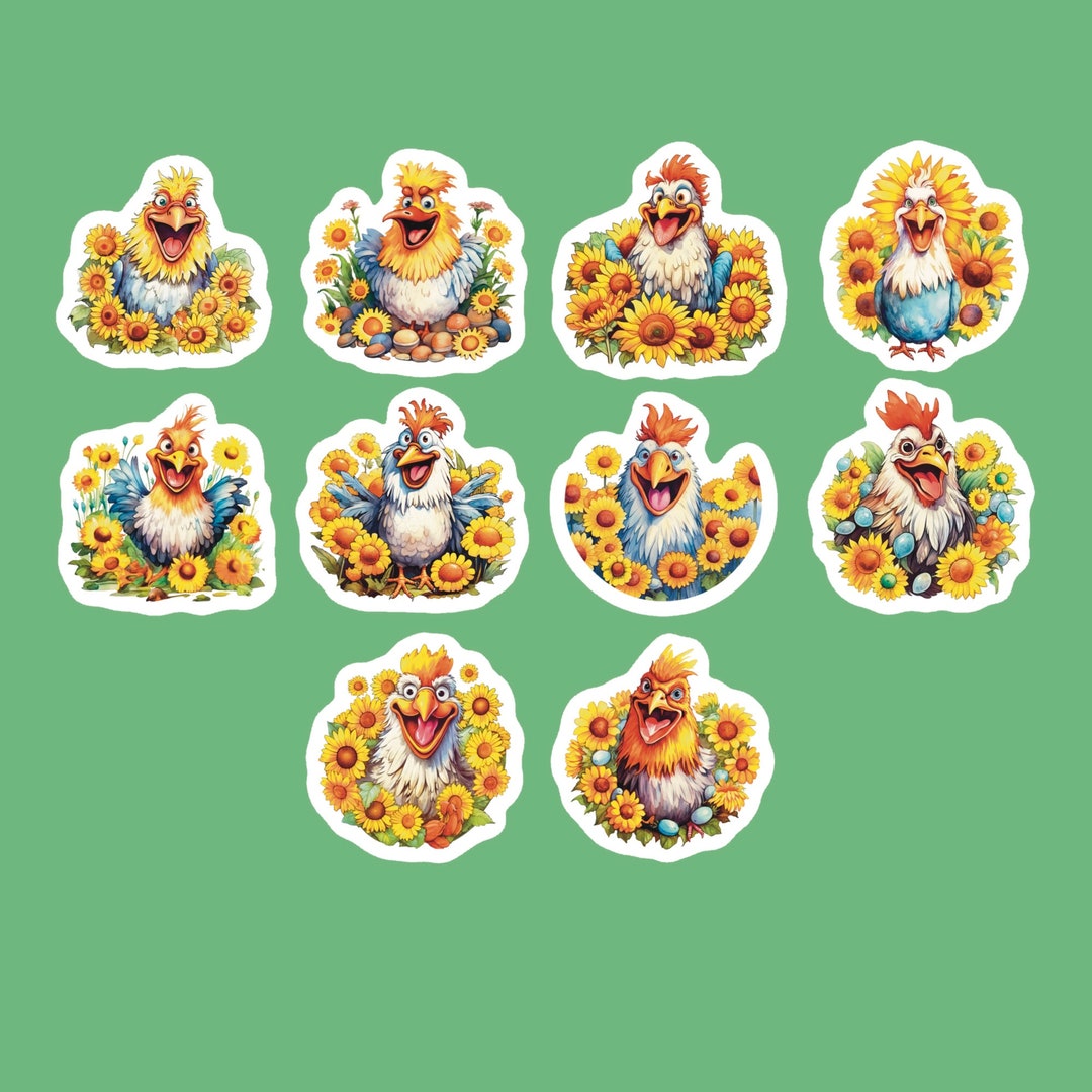 Crazy Chicken Stickers, Set 20 Stickers, Chicken Stickers, Farm Sticker ...