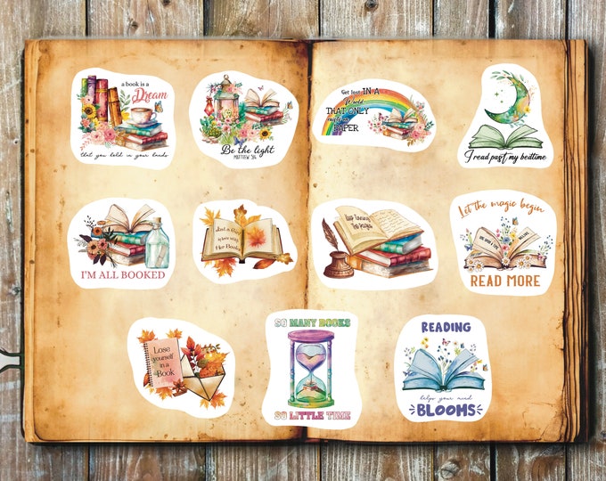 Reading Sayings Stickers, Set of 22 Stickers, Journal Sticker, Die Cut ...