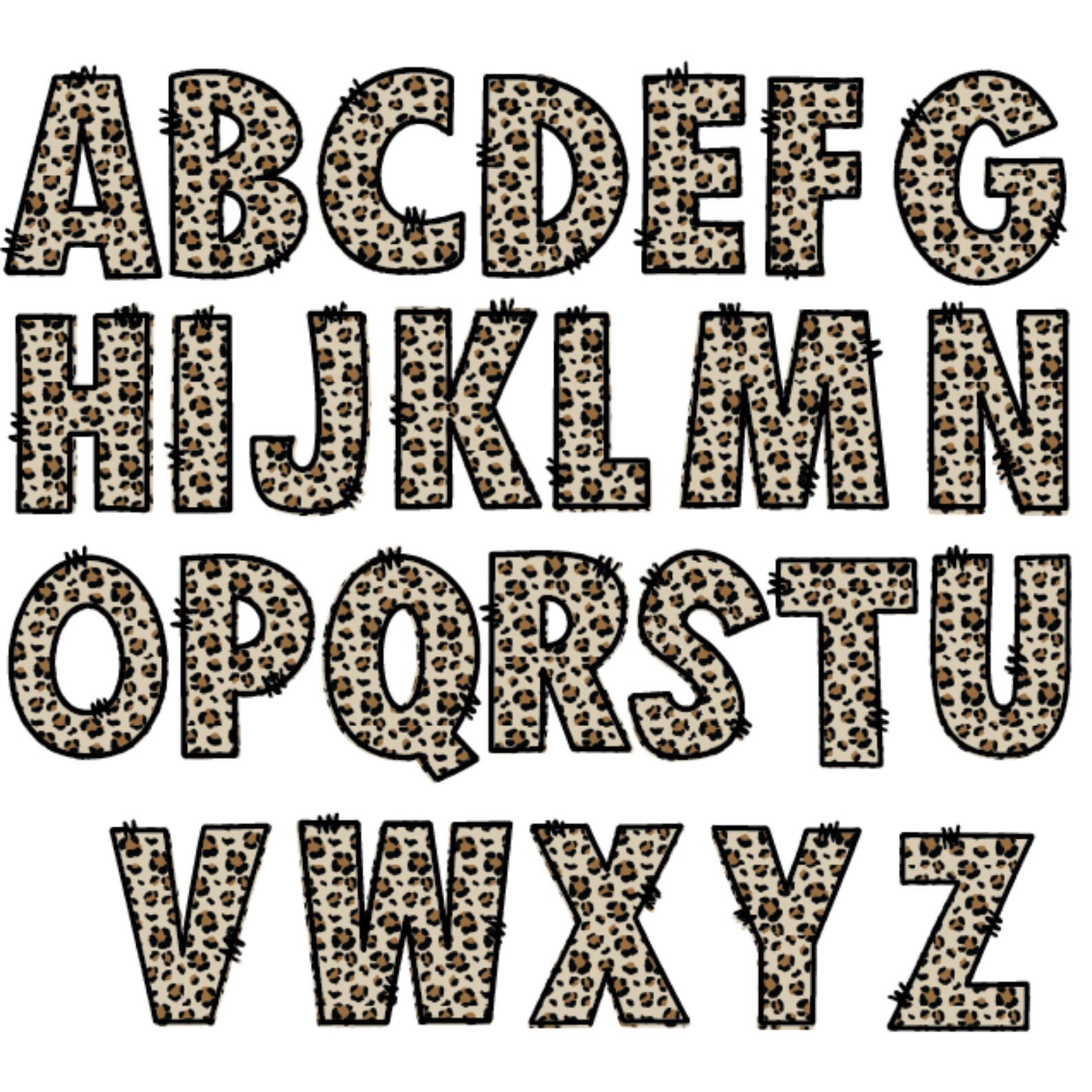 Tan Cheetah Print Doodle Letters PNG With Doodle Outline - Etsy