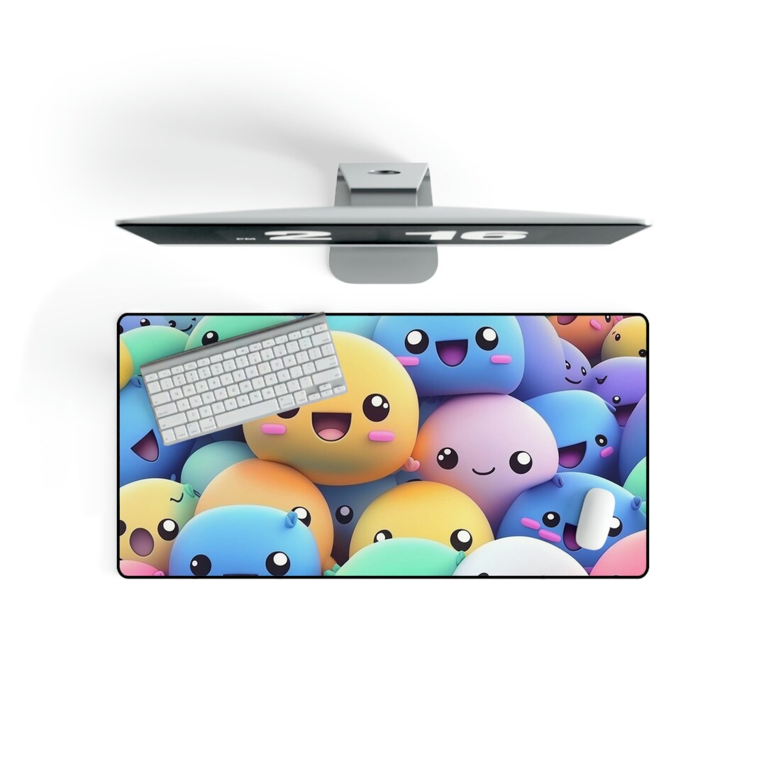 Kawaii Emoji Desk Mat, Smiley Face Desk Mat, Cartoon Desk Mat, Large ...