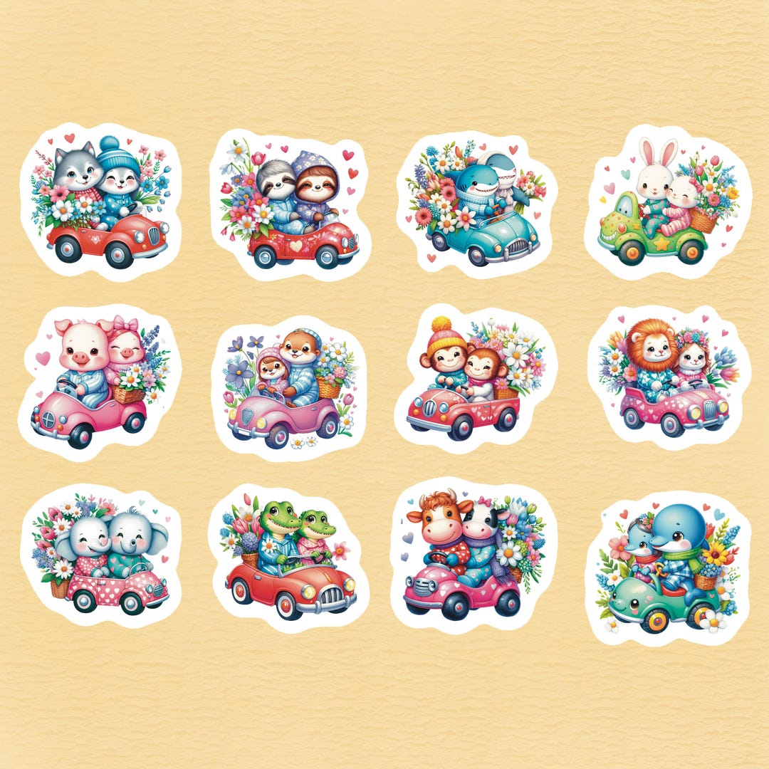 Animal Couple Set of 24 Stickers, Sticker, Journal Sticker, Die Cut ...