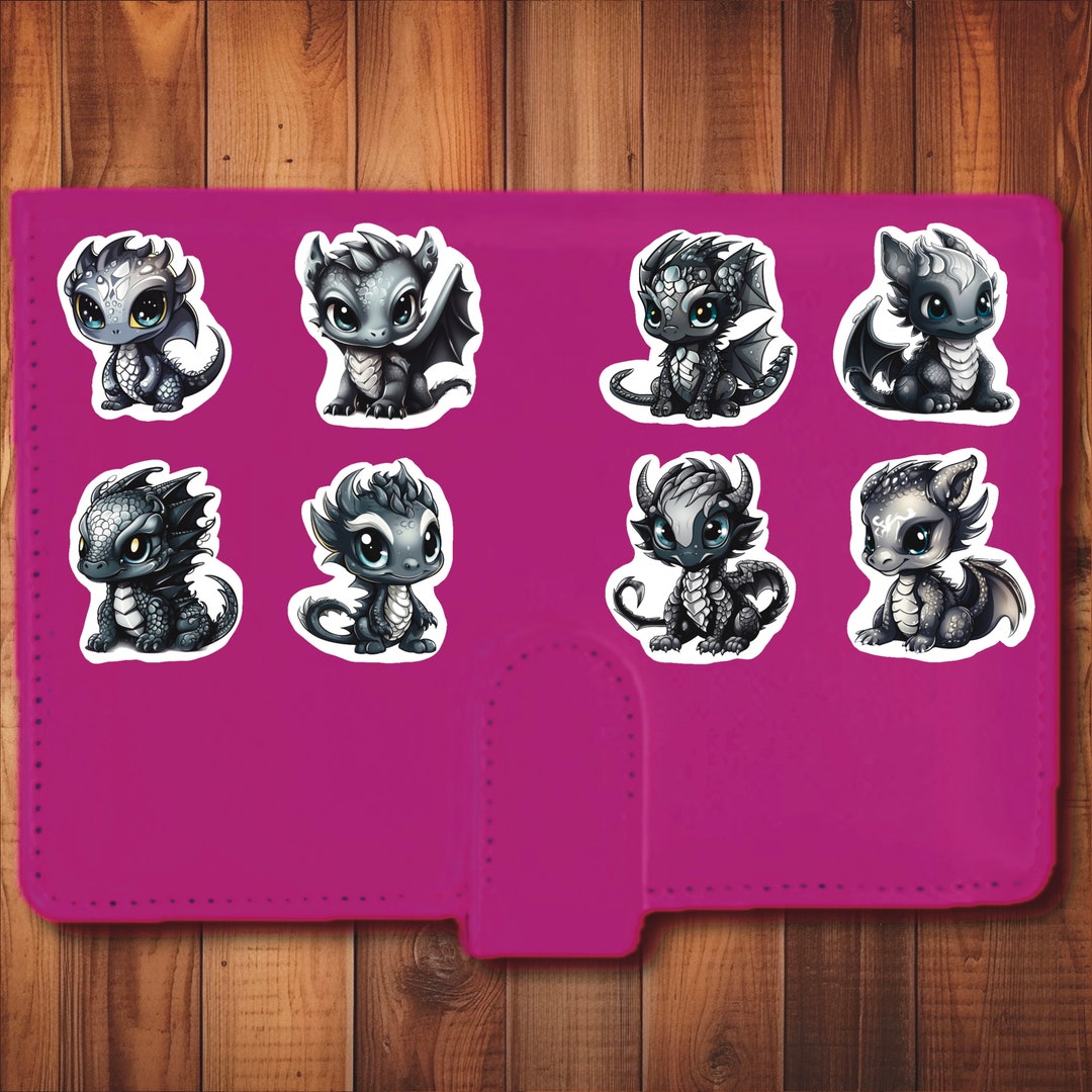 Kawaii Black and Silver Dragon, Set of 24 Stickers, Sticker, Journal ...