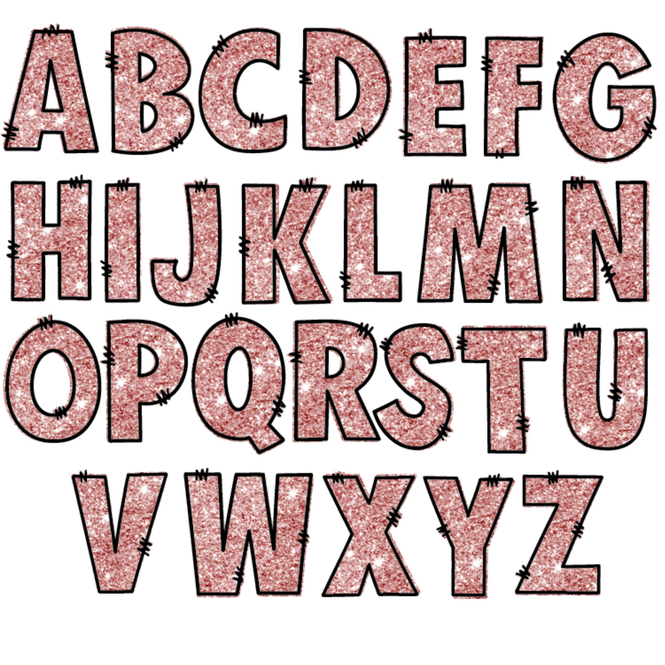 Purple Glitter Doodle Letters PNG With Doodle Outline Sparkle | Etsy