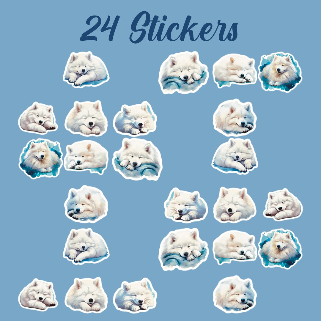 Samoyed Stickers, Set of 24 Stickers, Sleeping Sticker, Dog Sticker ...