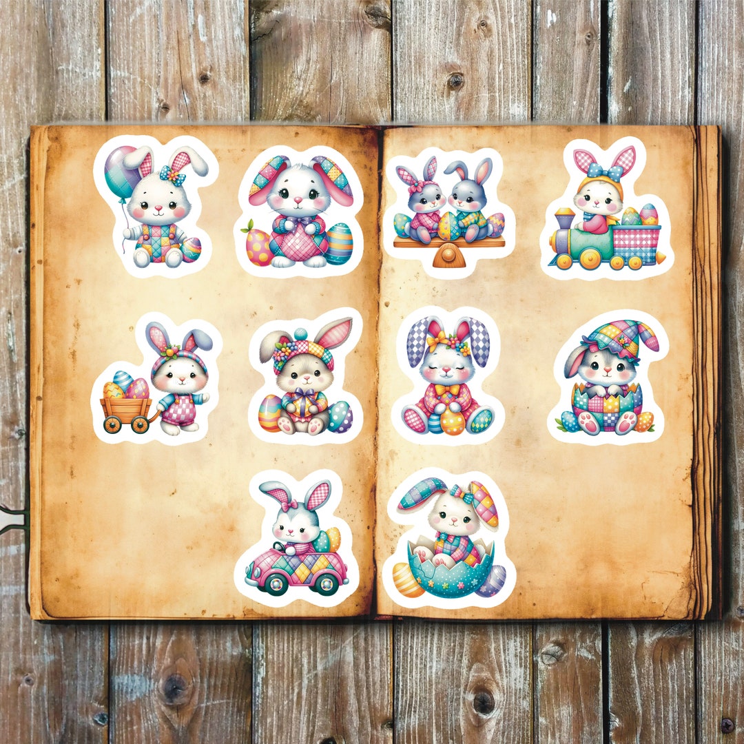 Patchwork Bunny Stickers, Set of 20 Stickers, Easter Stickers, Bunny ...