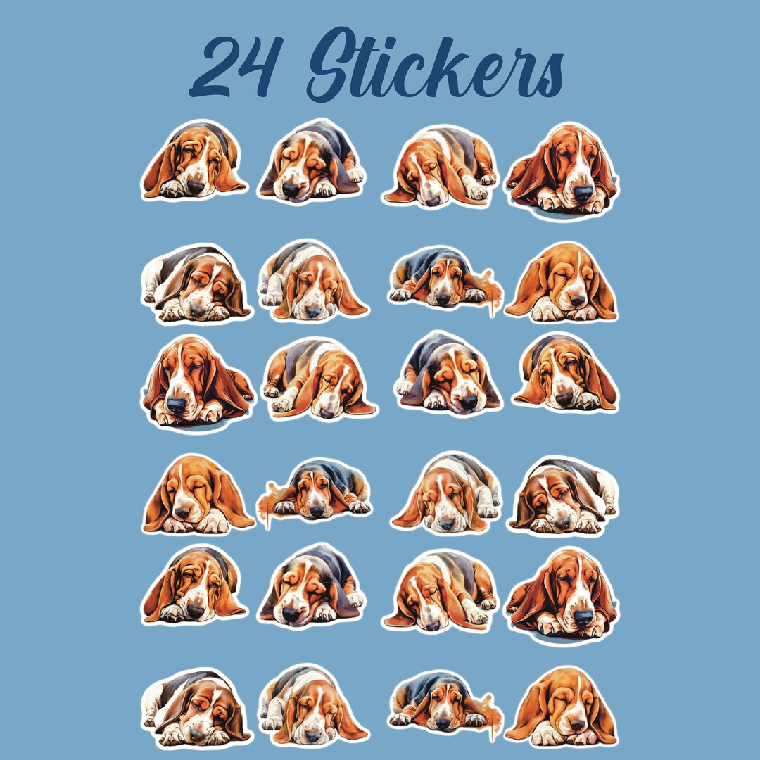 Basset Hound Stickers, Set of 24 Stickers, Sleeping Sticker, Dog ...