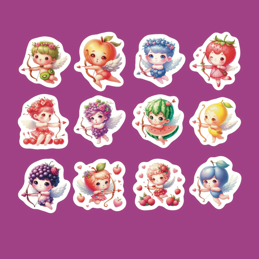Cupid Fruit Stickers, Set of 24 Stickers, Valentine Sticker, Love ...