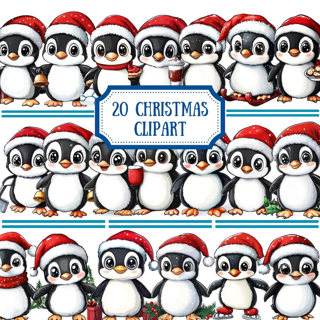 20 PNG Christmas Clipart | Cute Penguins| Digital Download | High-res ...