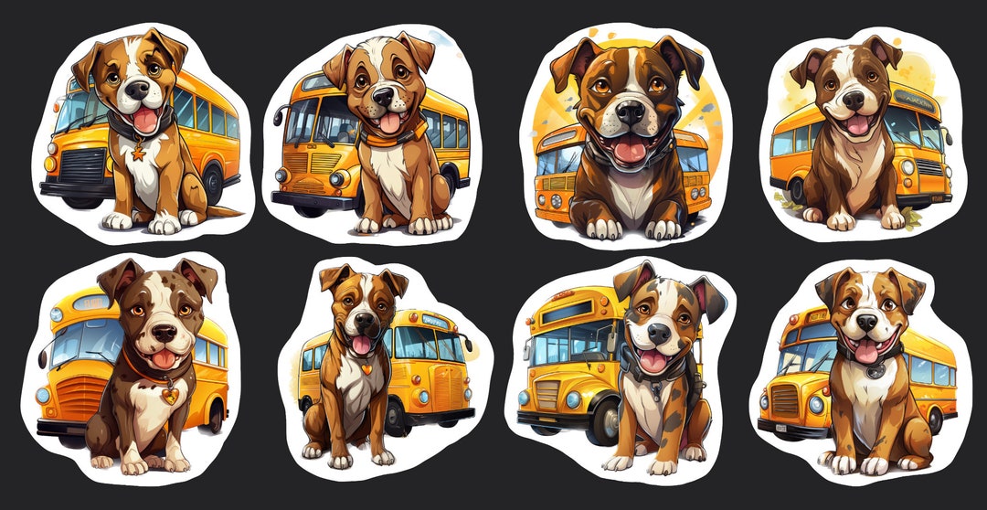 Pitbull School Bus Dog Stickers, Set of 24 Stickers, Journal Sticker ...