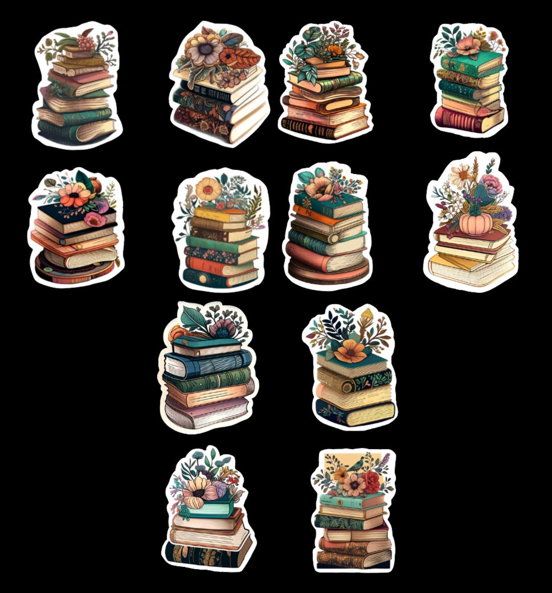 Whimsical Book Stack Stickers, Set of 24 Sticker, Sticker, Journal ...