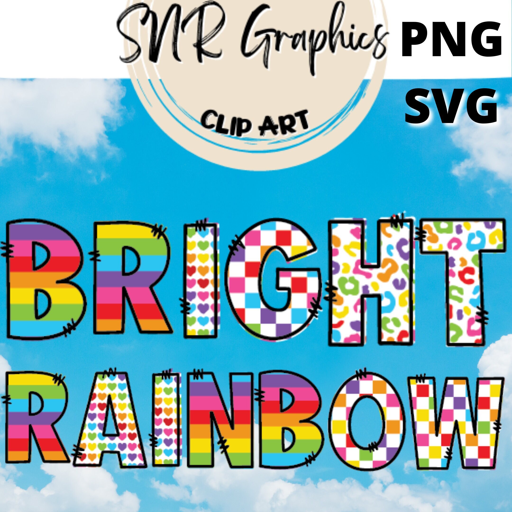 Bright Rainbow Doodle Letters PNG With Doodle Outline - Etsy