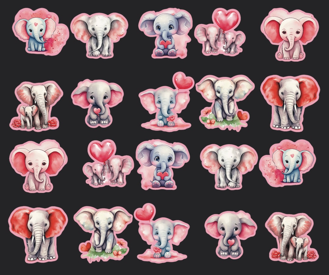 Elephant Stickers, Set of 20 Stickers, Journal Sticker, Valentine ...