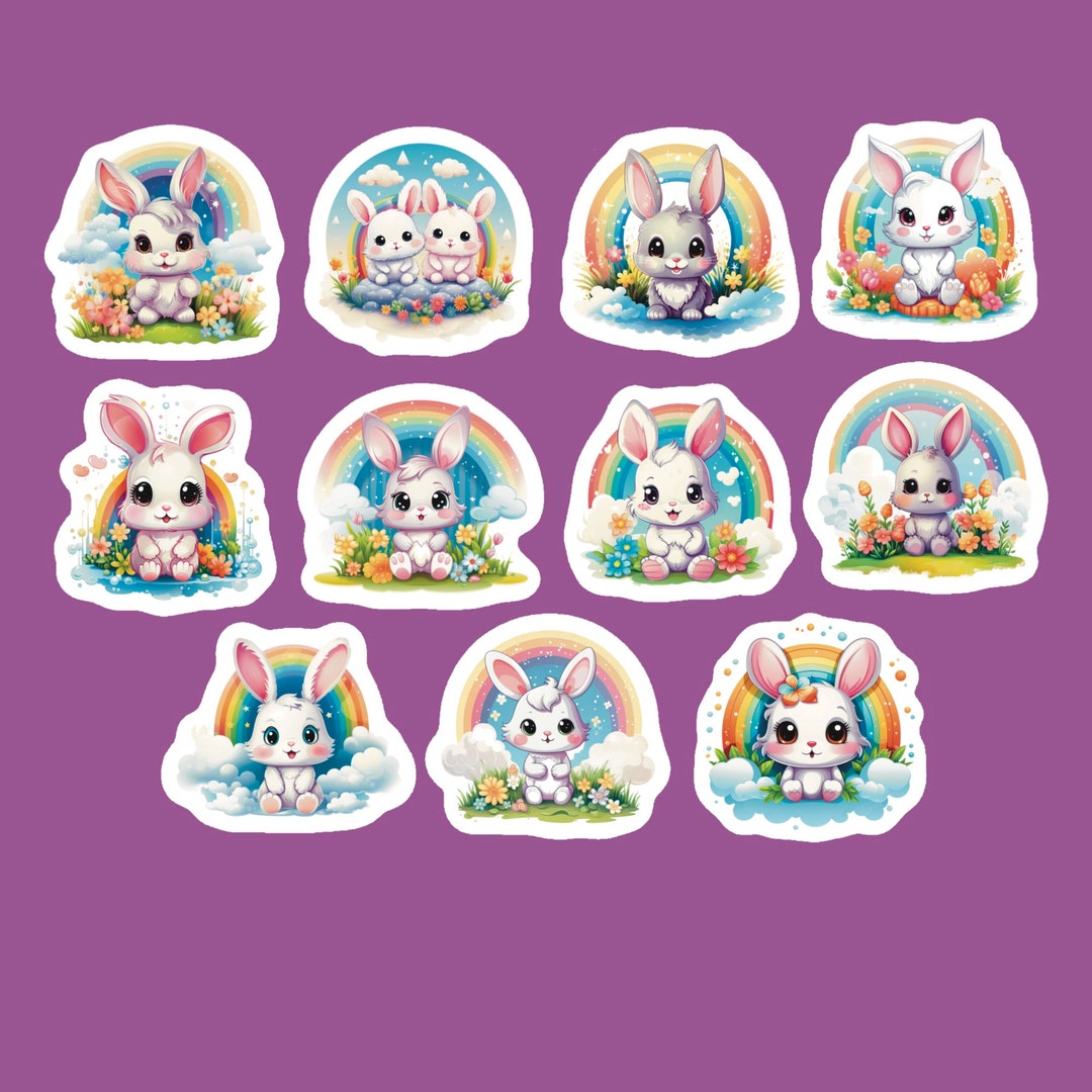 Rainbow Bunny Stickers, Set of 22 Stickers, Easter Sticker, Rabbit ...