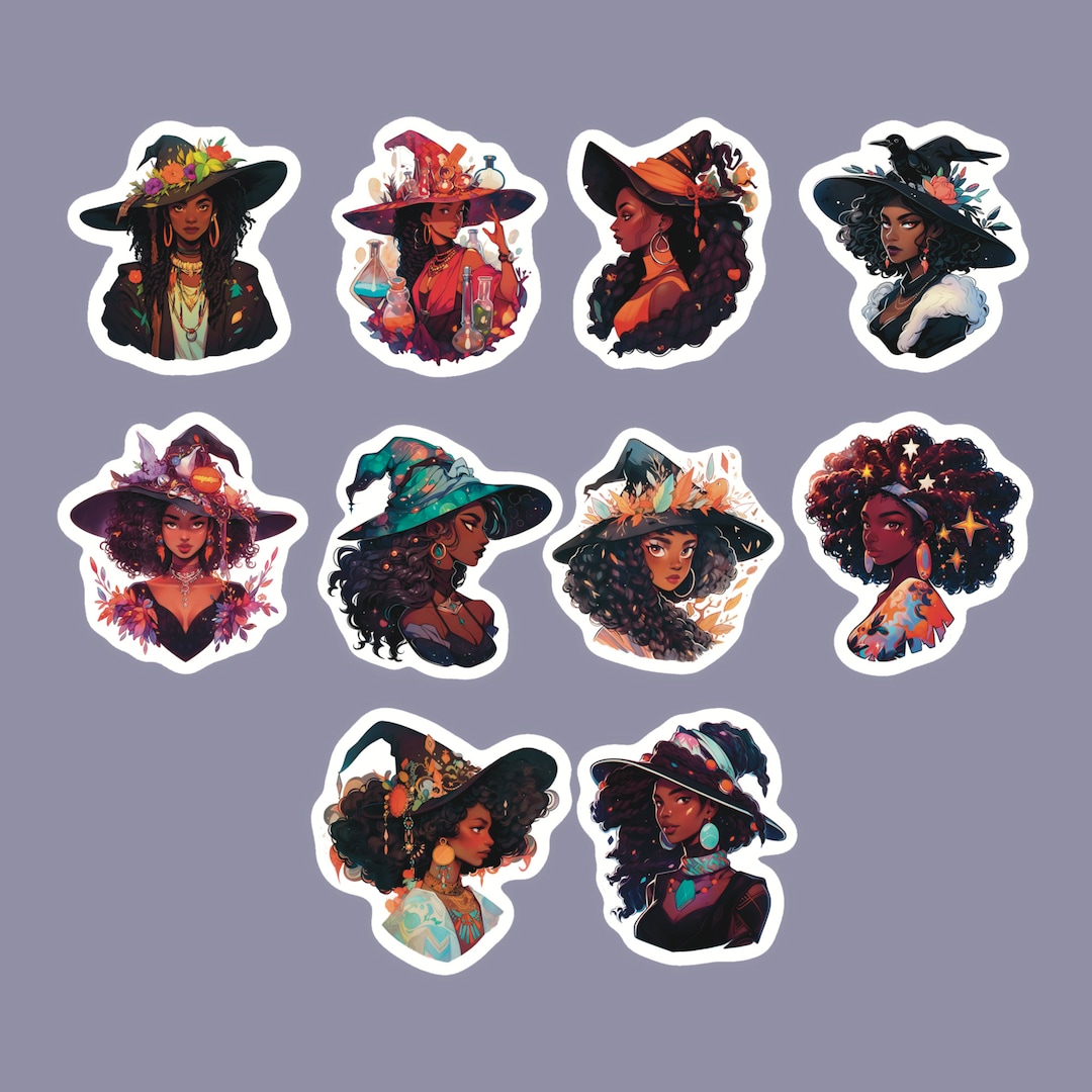 African American Witch Stickers, Set of 20 Stickers, Witch Stickers ...