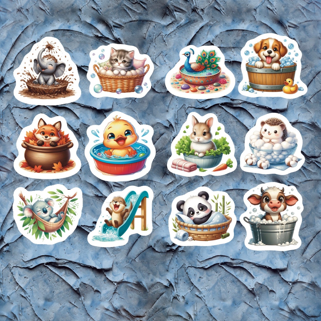 Animals Playing Stickers, Set 24 Stickers, Baby Animal Stickers ...