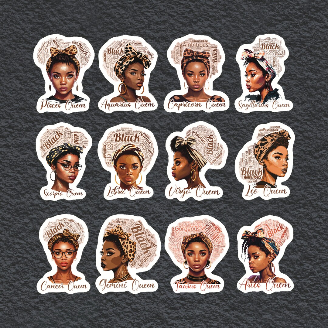 African Zodiac Queen Stickers, Set of 24 Stickers, African Stickers ...