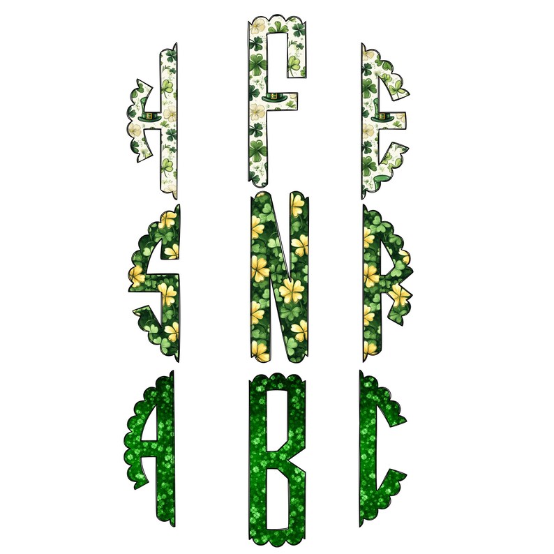 St Patrick Scalloped Monogram Letters PNG, Clover Clipart Alphabet Font ...