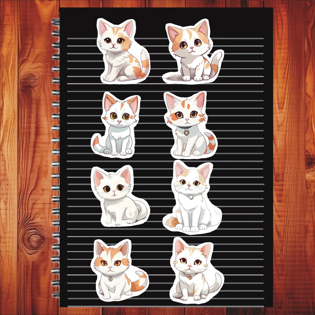 Kawaii Turkish Van Cat, Set of 24 Stickers, Sticker, Journal Sticker ...