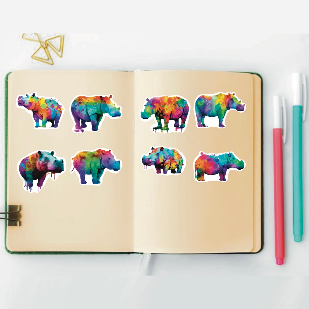 Hippo Tie Dye, Set of 24 Stickers, Sticker, Die Cut Sticker, Watercolor ...