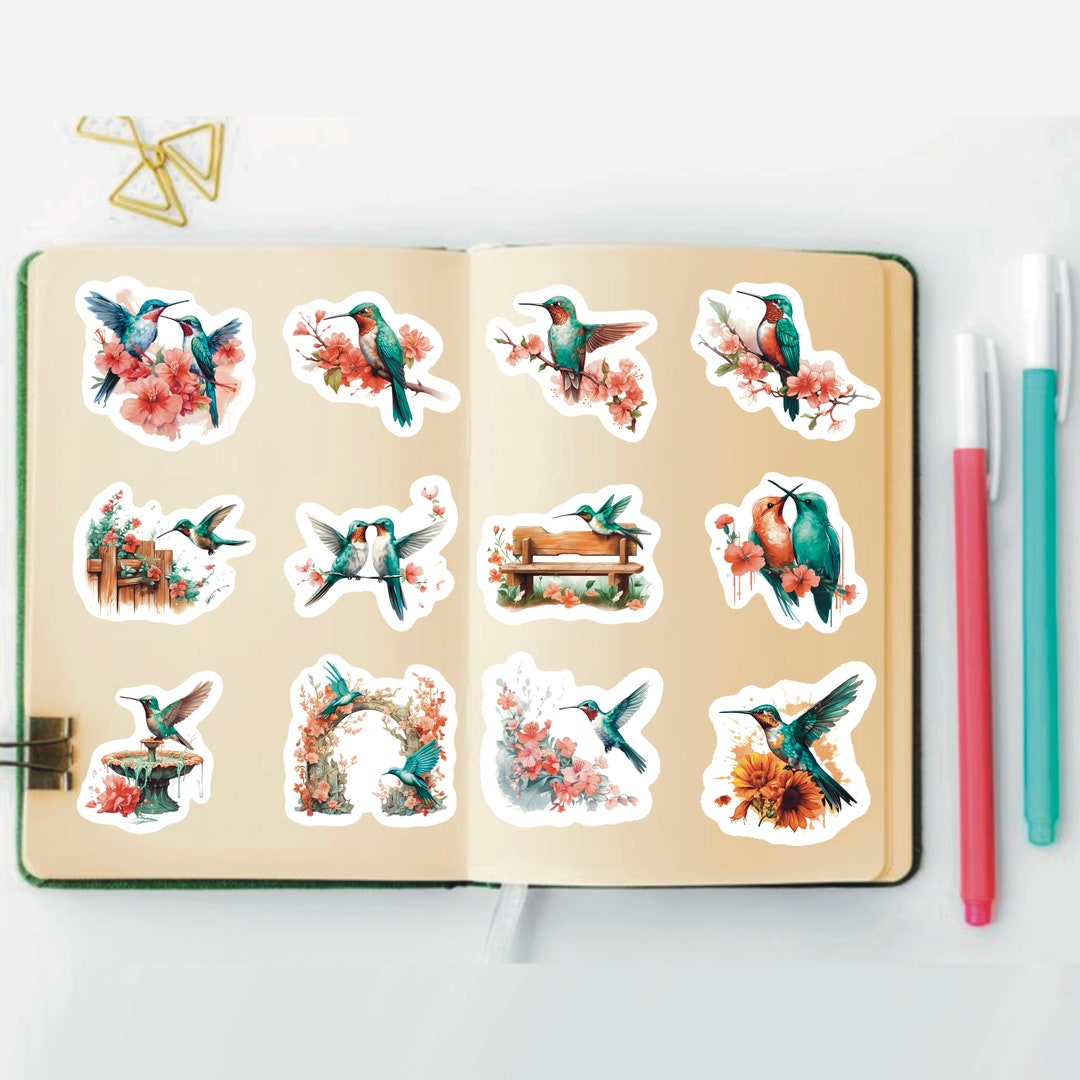 Hummingbird Stickers, Set 24 Stickers, Colorful Bird Sticker, Bird ...
