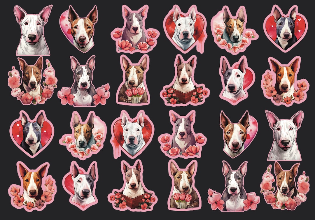 Bull Terrier Stickers, Set 24 Stickers, Journal Sticker, Valentine ...