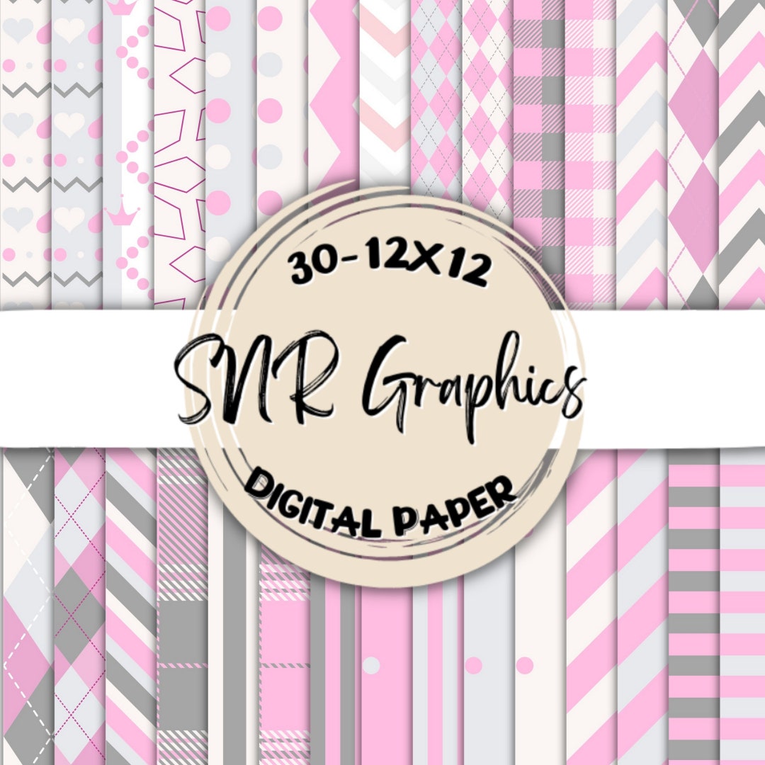 Pink & Gray Digital Paper Bundle 12X12, Scrapbook Paper, Wallpaper ...